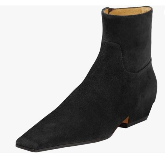 Fowt | Shoes | Fowt Black Square Toe Low Chunky Heels Side Zipper Ankle ...